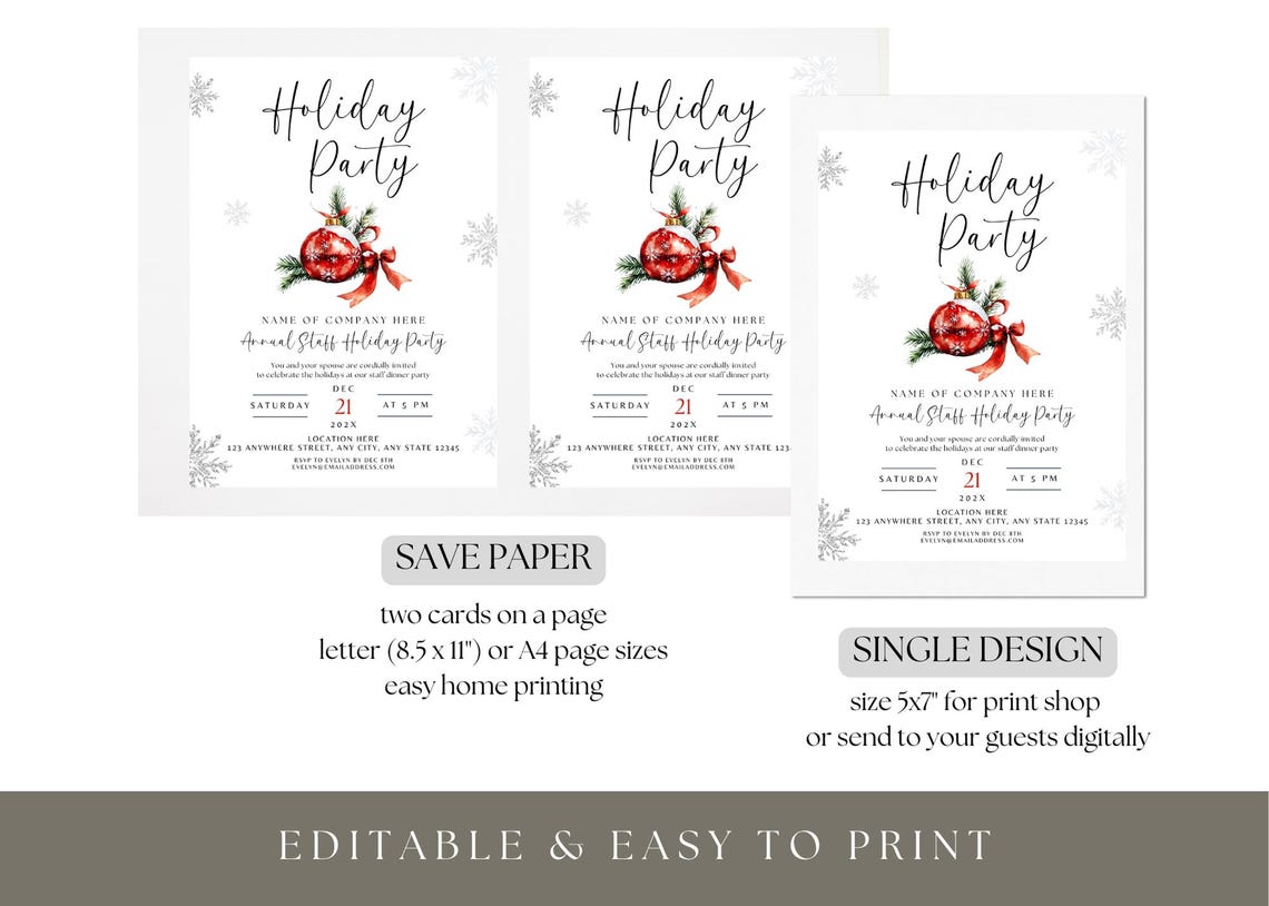 Editable Staff Holiday Party Invitation, Christmas Gathering Invite ...