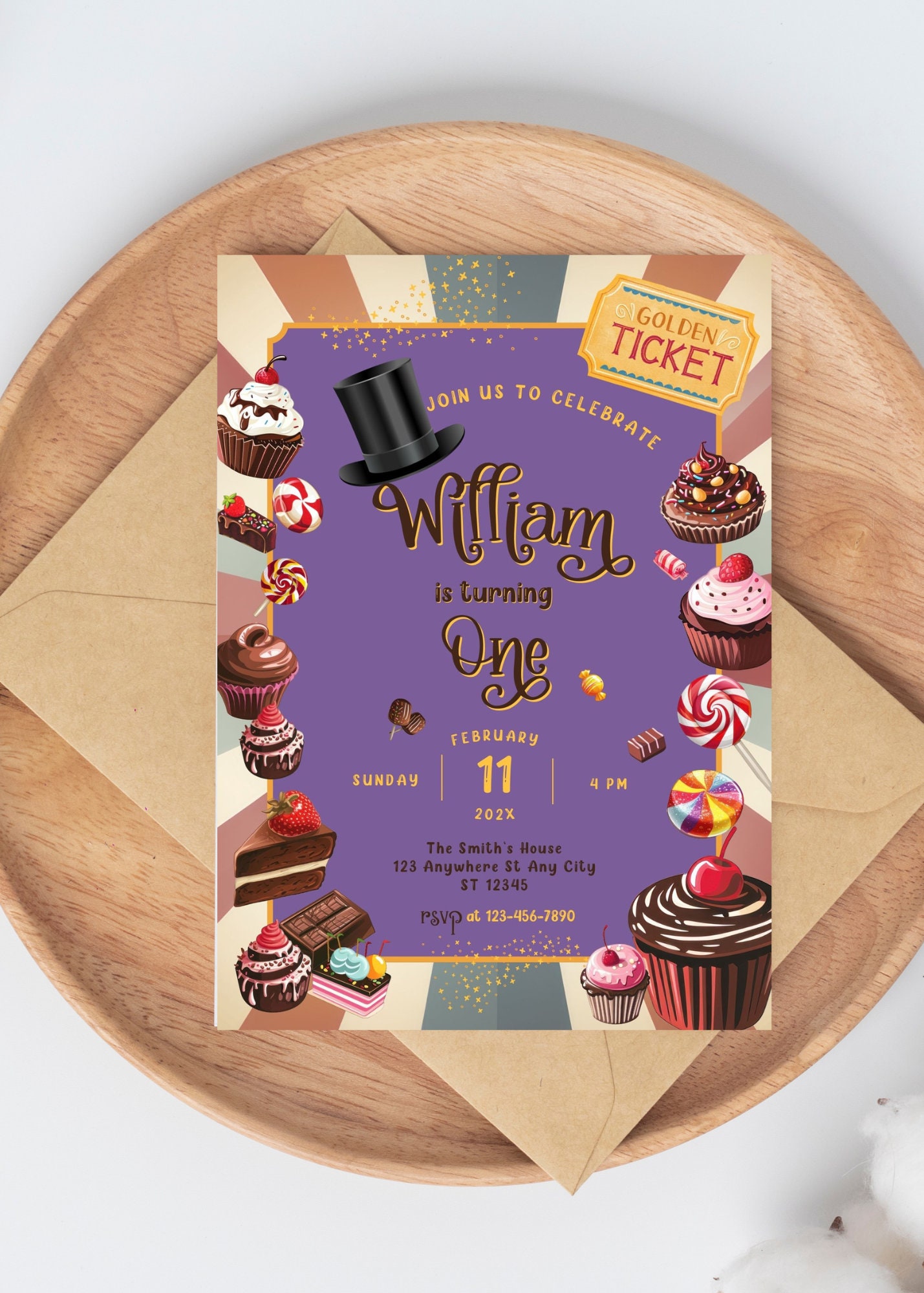 Chocolate Factory Inspired Birthday Invitation, Invite Card Canva ...