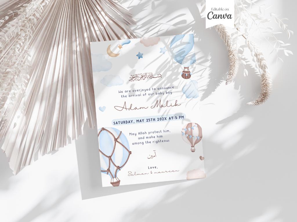 Muslim Baby Birth Announcement, Editable Baby Boy Birth Announcement ...