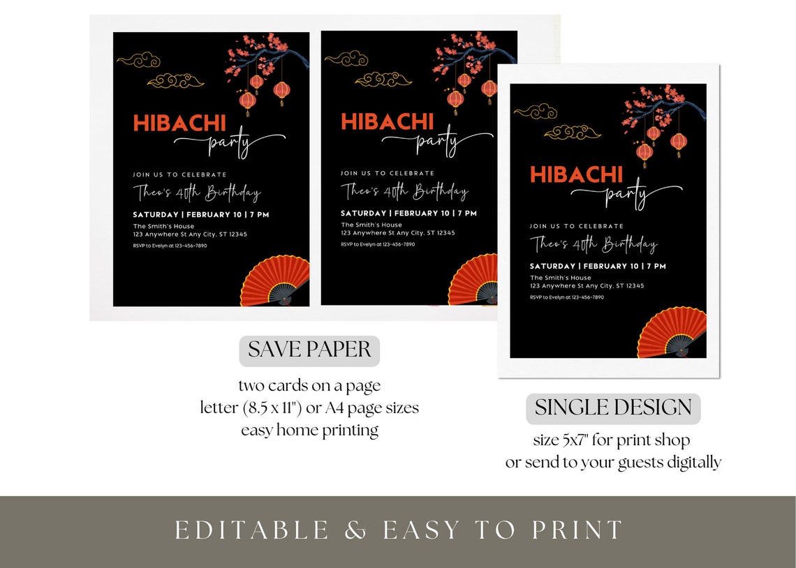 Hibachi Dinner Birthday Invitation, Hibachi Lunch Party Invite ...