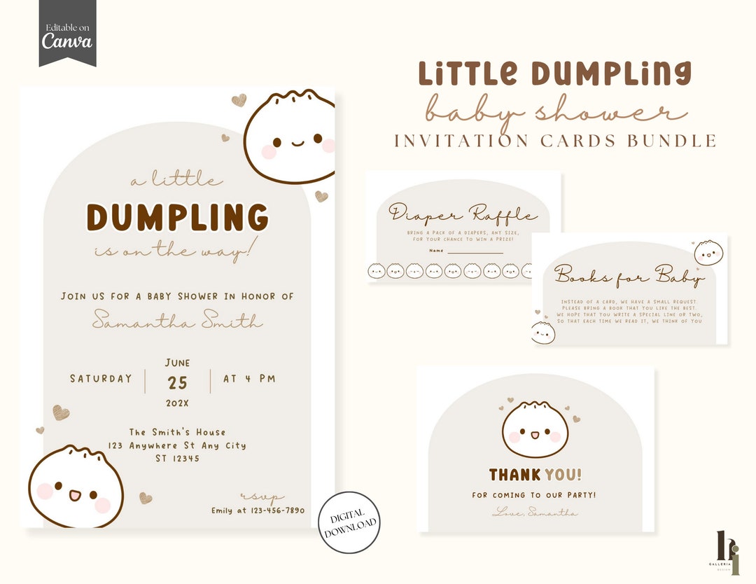 Dumpling Baby Shower Invitation Bundle: Editable Dim Sum Party Evite ...