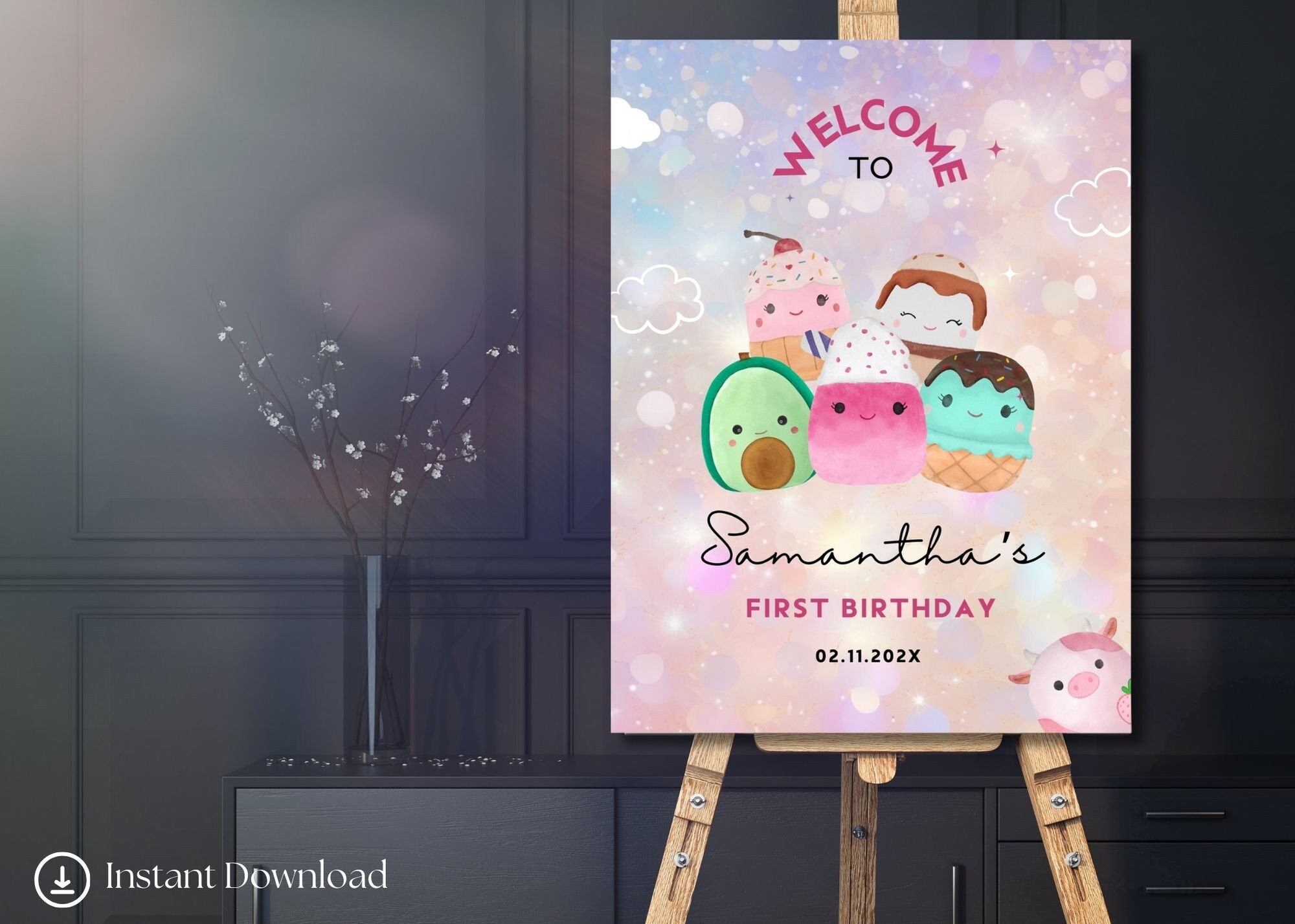 Squish Mallow Birthday Welcome Sign Printable, Girl Squishy Birthday ...