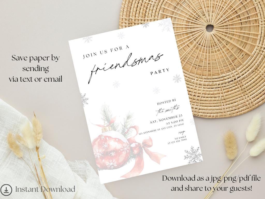 Minimalist Christmas Party Invitation Template, Friendsmas Party Invite ...