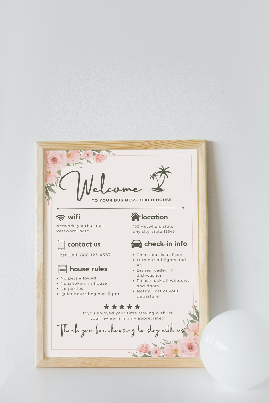 Welcome Beach Airbnb Poster Sign Printable Editable Wall Decor - Etsy