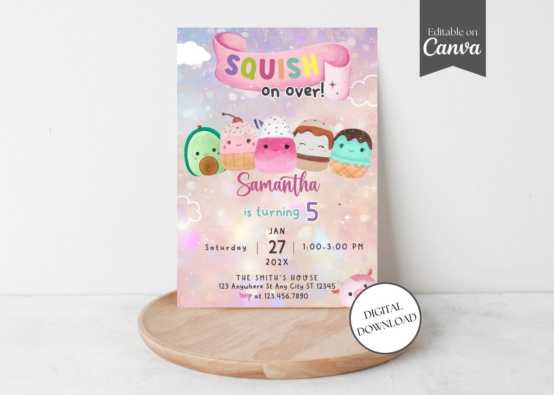 Girl Squish Birthday Invitation Digital Invite Card, Squishy Birtthday ...