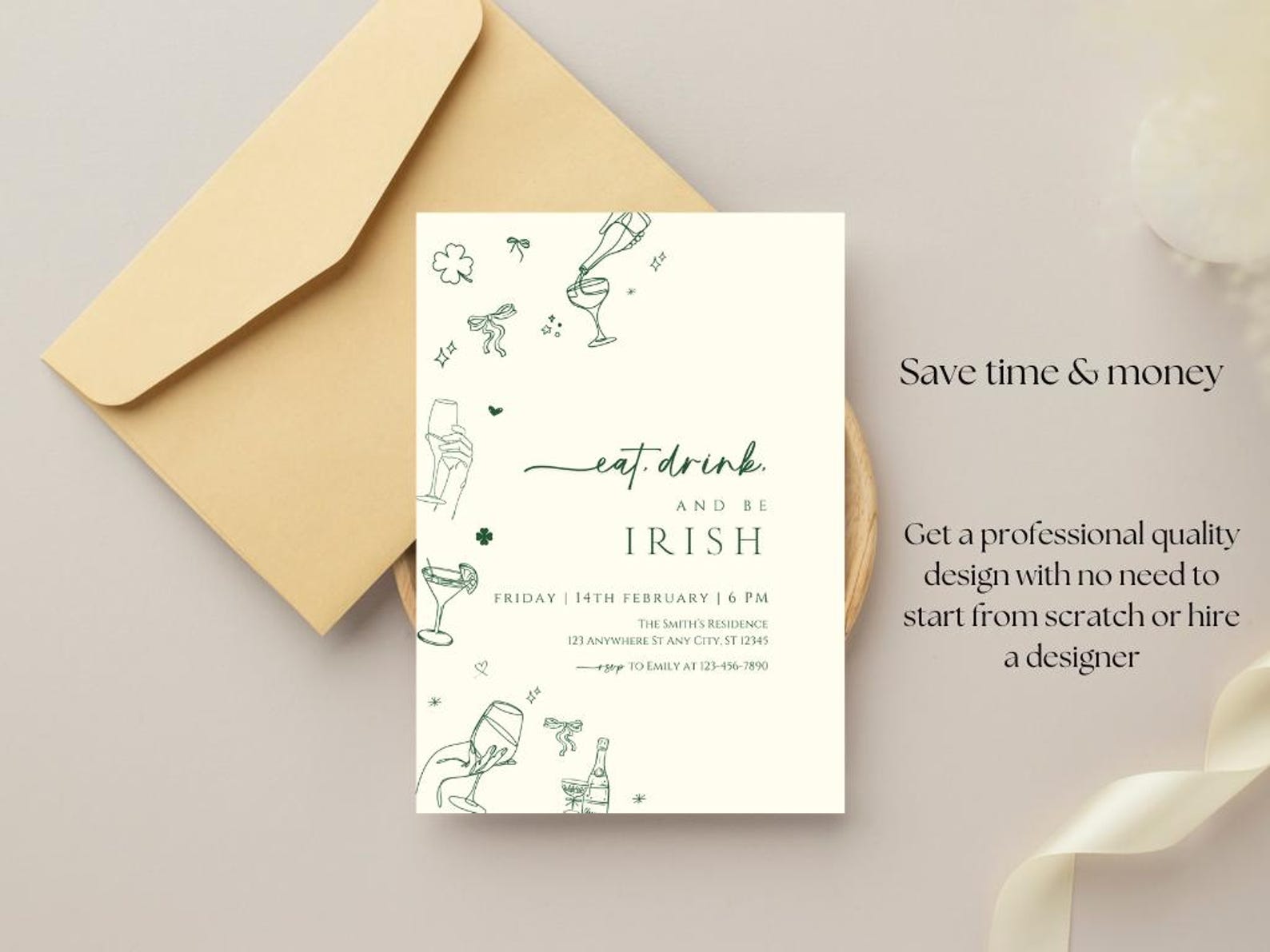 St Patricks Day Invitation, Eat Drink and Be Irish Invite Card, Lucky ...