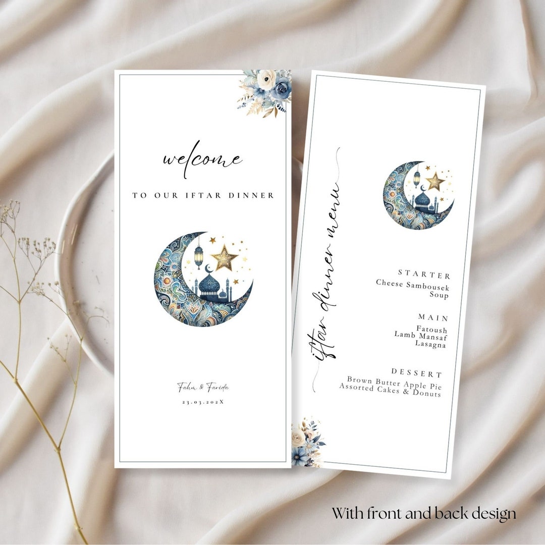 Editable Iftar Dinner Party Menu Card, Ramadan Eid Mubarak Table Decor ...