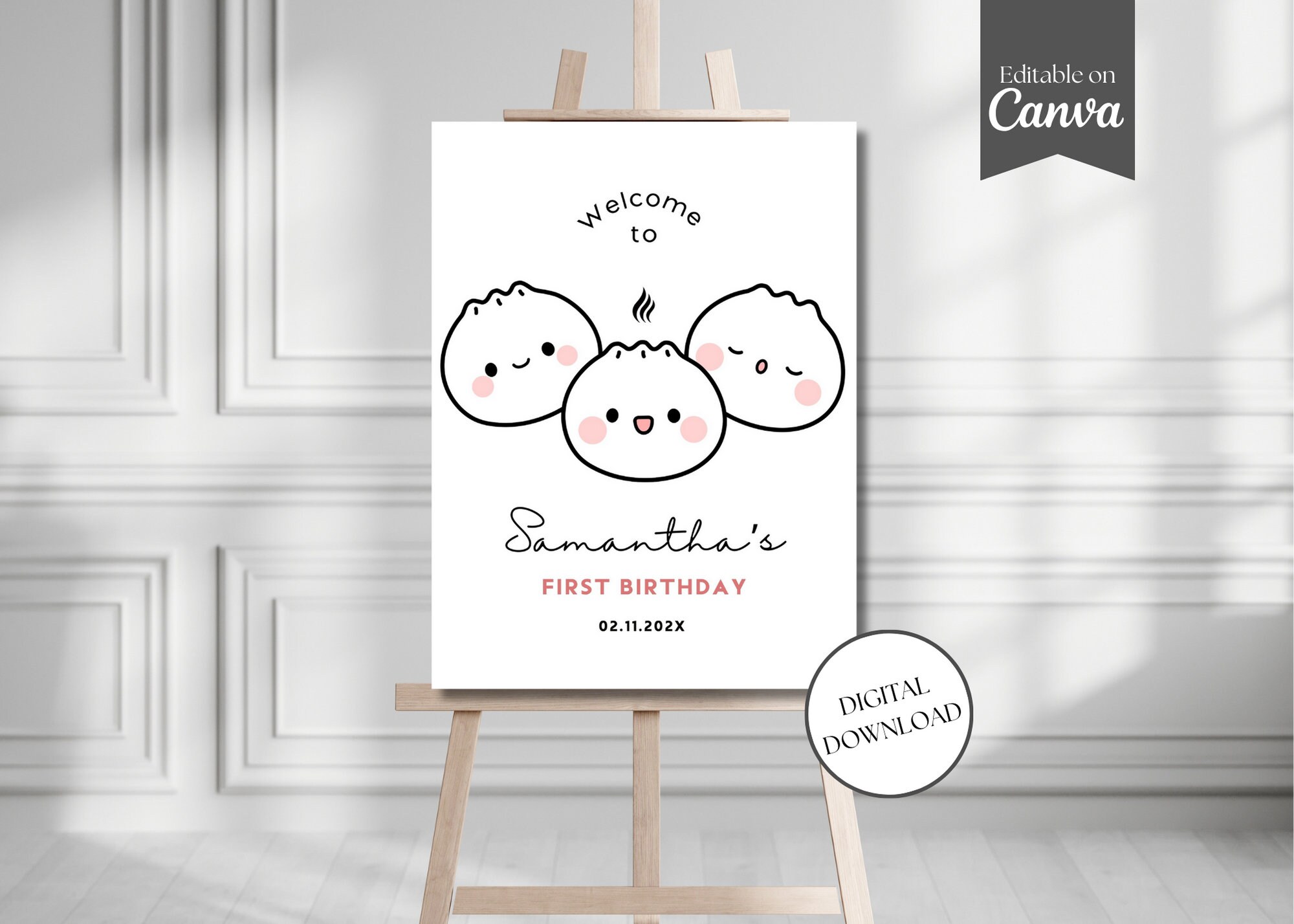 Dumpling Birthday Welcome Sign Printable, Bao Birthday Party Welcome ...