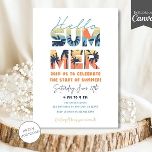 Hello Summer Party Invitation Adult, Summer Invite Card, Pam Trees ...