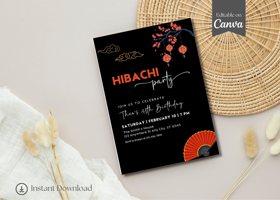 Hibachi Dinner Birthday Invitation, Hibachi Lunch Party Invite ...