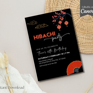 Hibachi Dinner Birthday Invitation, Hibachi Lunch Party Invite ...