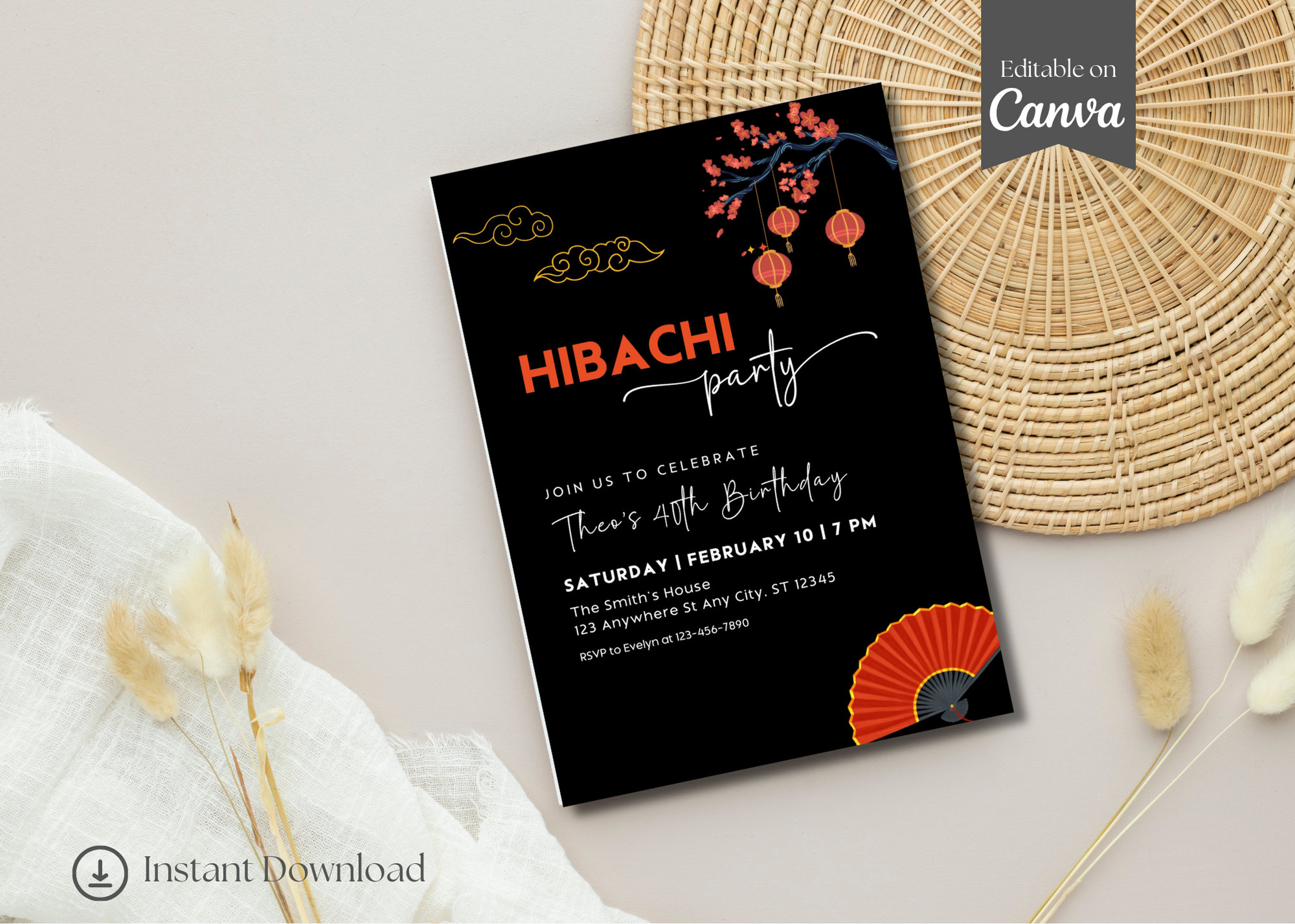 Hibachi Dinner Birthday Invitation, Hibachi Lunch Party Invite ...