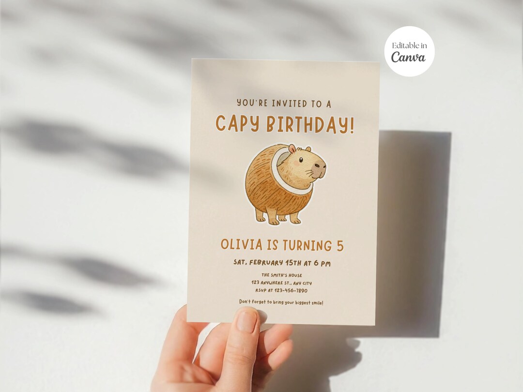 Editable Capybara Invitation, Capy Birthday Invite, Coconut Capybara ...