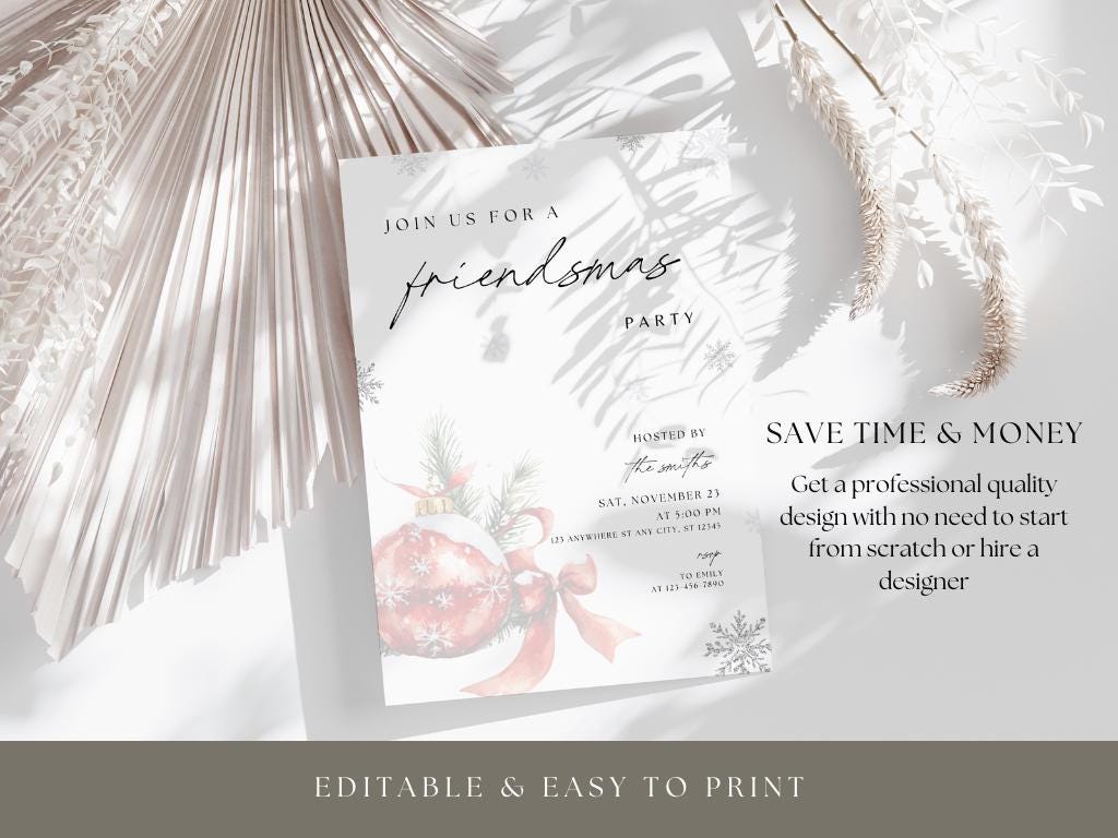 Minimalist Christmas Party Invitation Template, Friendsmas Party Invite ...