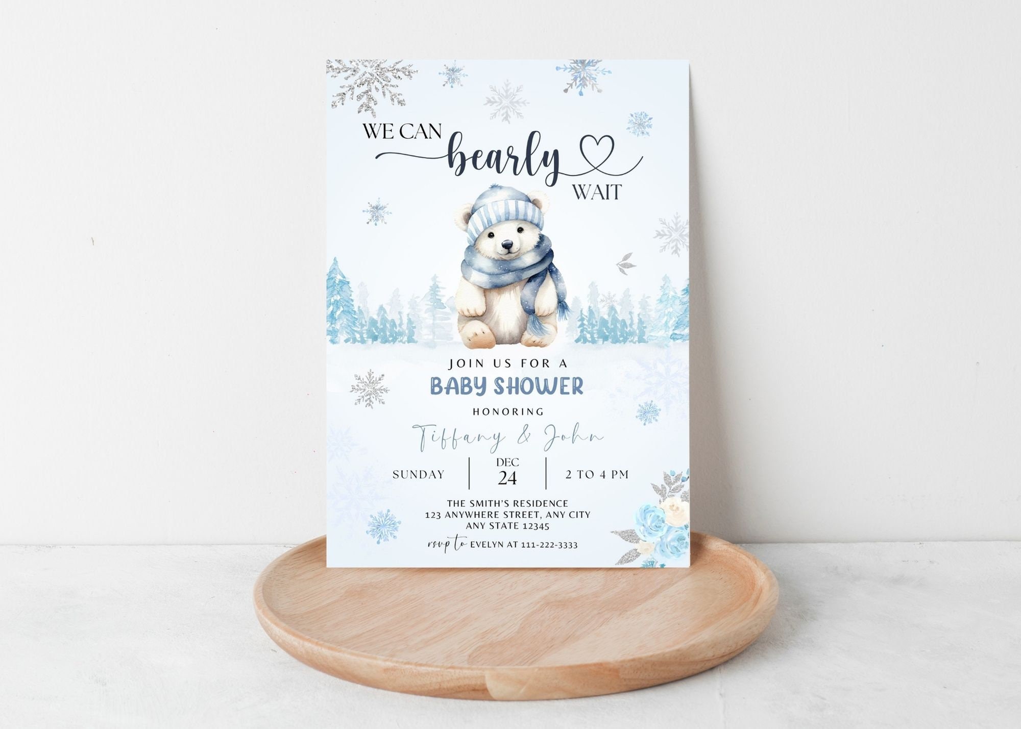 Editable Polar Bear Gender Reveal Invitation, Arctic Animals Invite ...