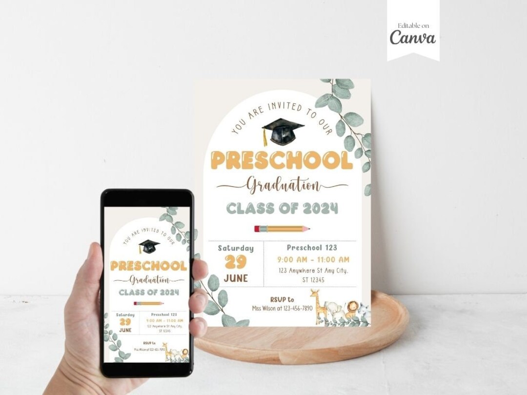 Safari Graduation Invitation, Editable Preschool Graduation Invitation ...