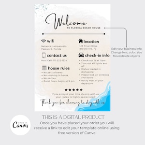 Welcome Beach Themed Sign Printable Poster for Airbnb Hosts, House ...