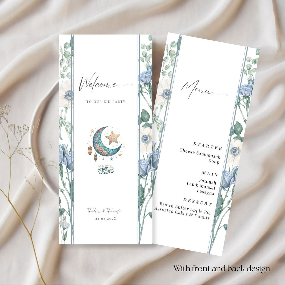 Editable Eid Party Menu Card, Ramadan Eid Mubarak Table Decor, Iftar ...