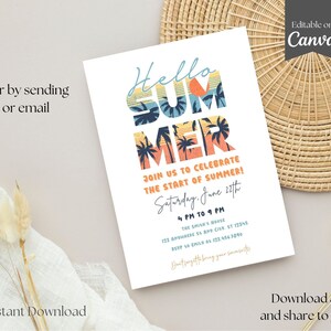 Hello Summer Party Invitation Adult, Summer Invite Card, Pam Trees ...