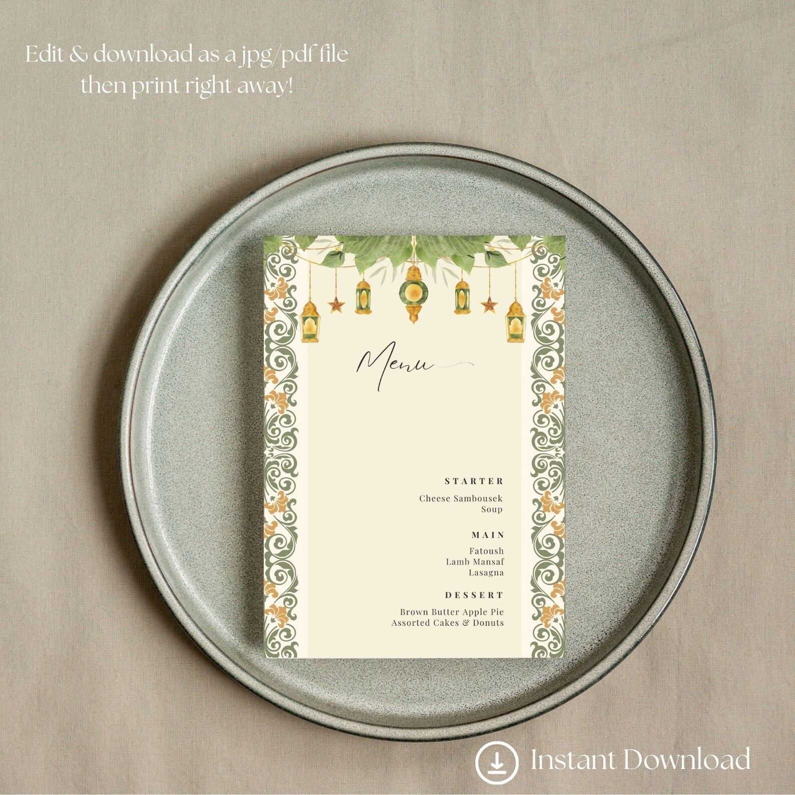 Editable Iftar Dinner Party Menu Card, Ramadan Eid Mubarak Table Decor ...
