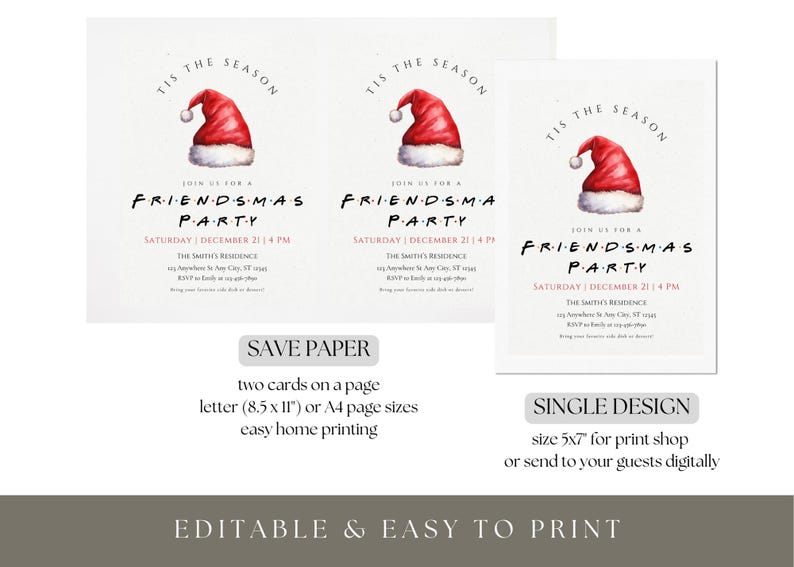 Minimalist Christmas Party Invitation Template, Friendsmas Party Invite ...