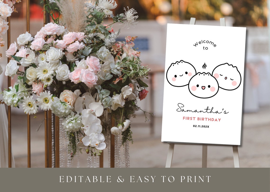 Dumpling Birthday Welcome Sign Printable, Bao Birthday Party Welcome ...