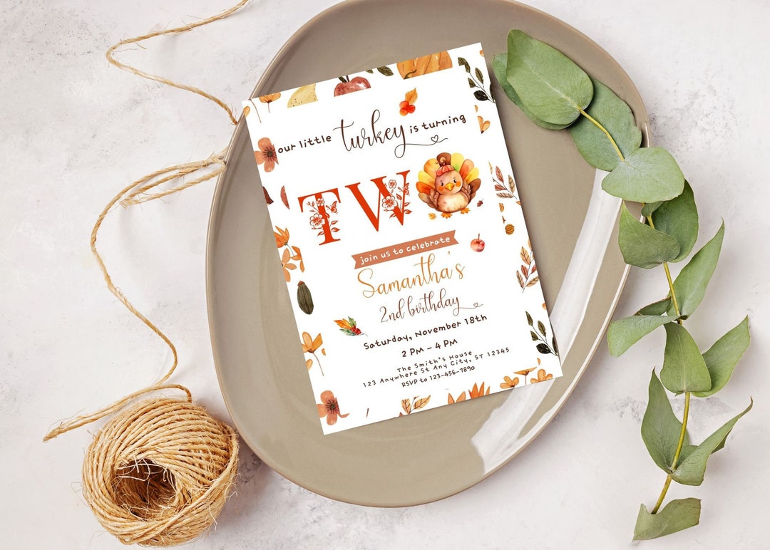 Second Birthday Little Turkey Invitation, Kids Two 2nd Birthday ...