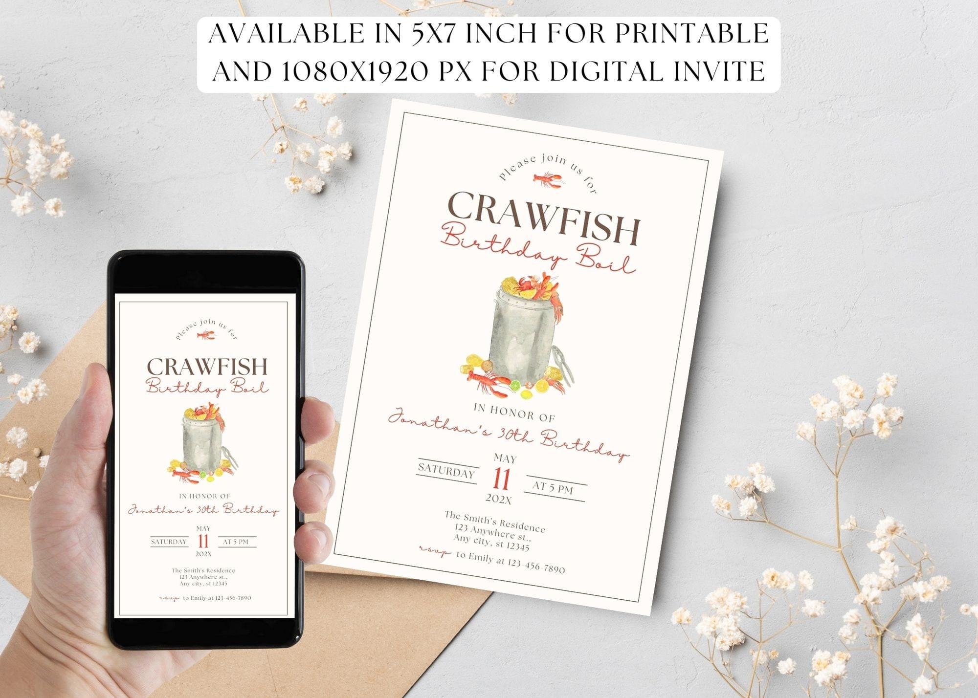 Crawfish Boil Birthday Invite, Crawfish Boil Invitation, Editable ...