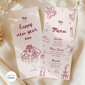 Editable New Years Eve Menu Card Template, Hand Drawn NYE Menu Cards ...