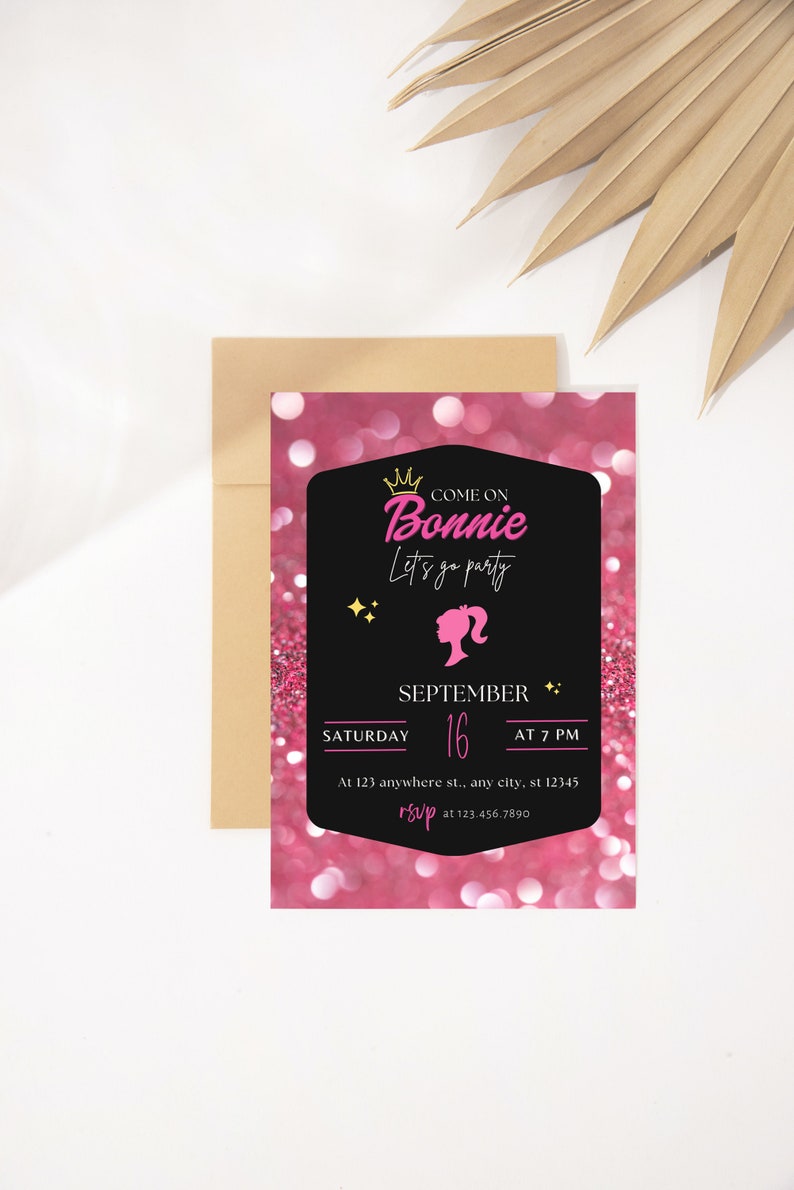 Lets Go Party Invitation Card Pink Doll Editable Barb Inspired Theme ...