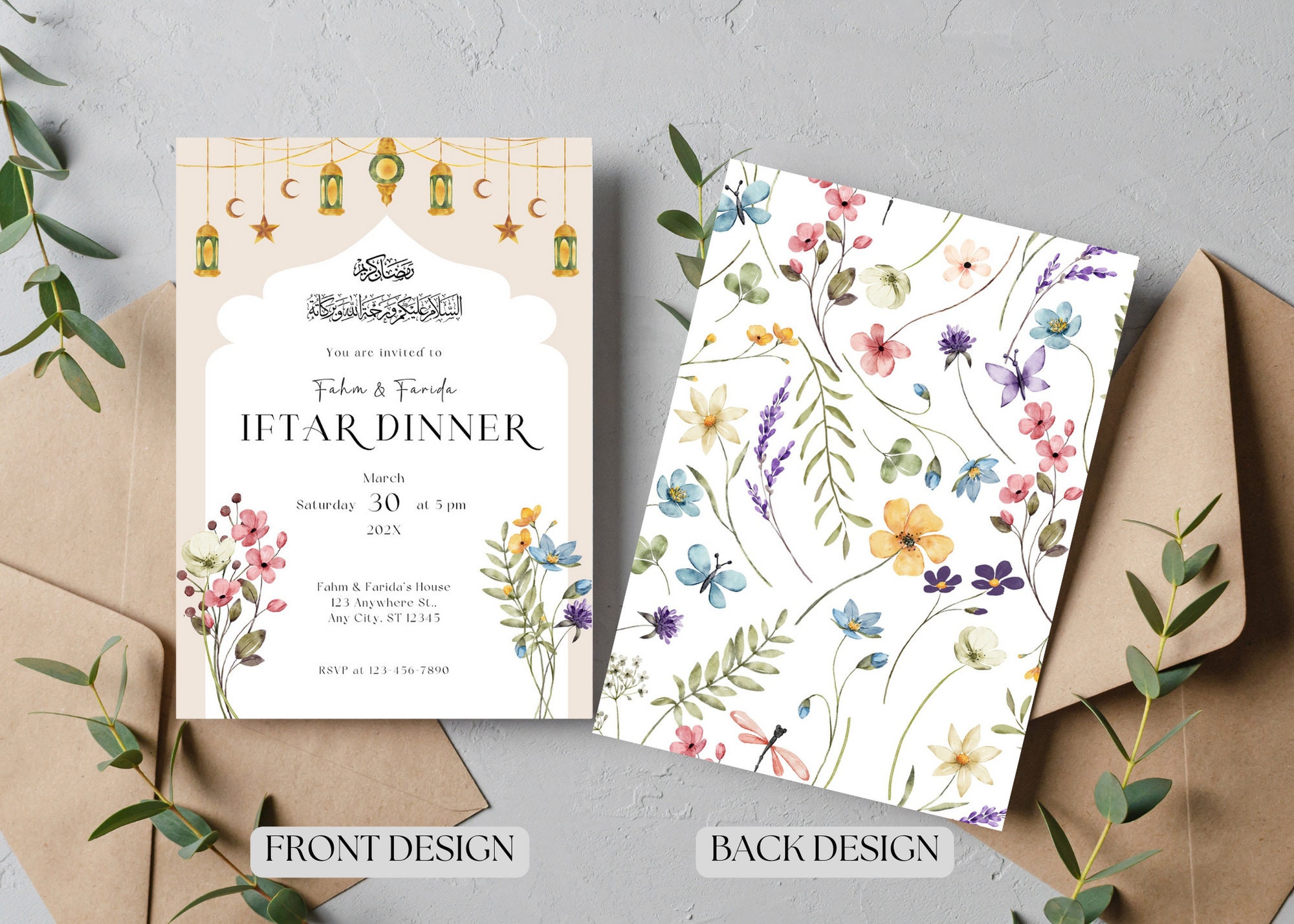 Iftar Dinner Party Invitation, Ramadan Kareem, Wild Flower Iftar Invite ...