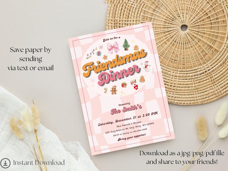 Friendsmas Christmas Party Invitation Template, Whimsical Invite, Retro ...