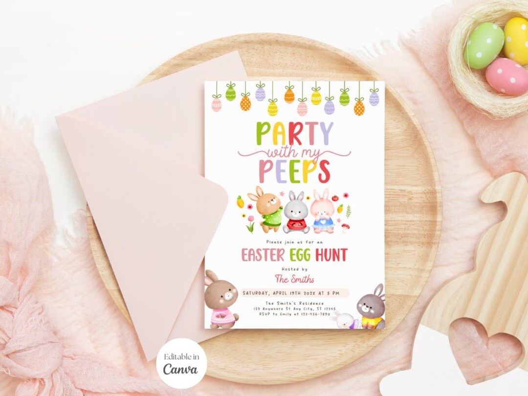 Easter Egg Hunt Invitation, Party With My Peeps, Bunny Invitation ...