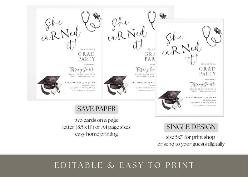 Nurse Graduation Invitation, Ribbon, Hospital RN Grad Party, Bow ...