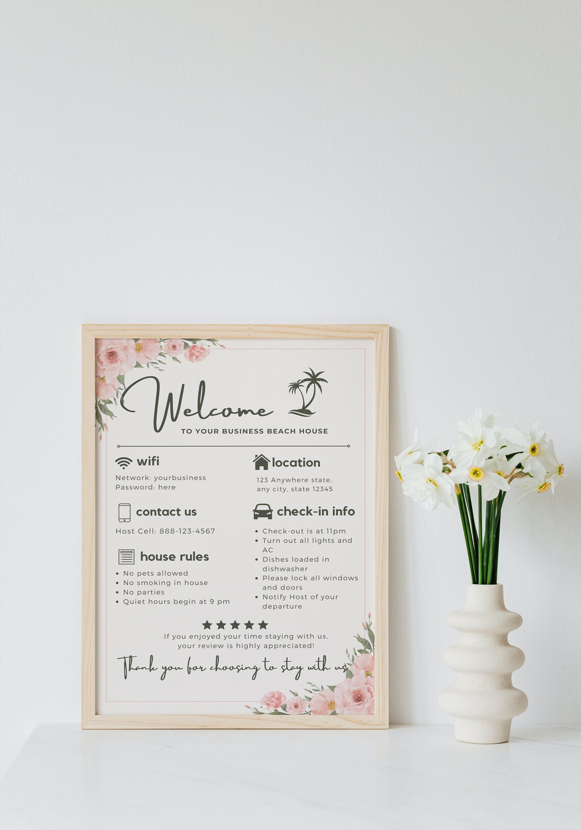 Welcome Beach Airbnb Poster Sign Printable Editable Wall Decor - Etsy