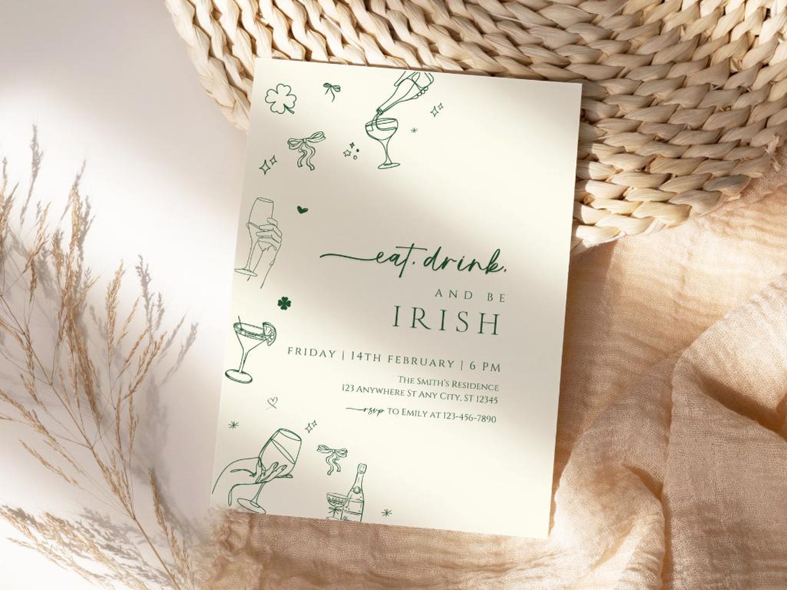 St Patricks Day Invitation, Eat Drink and Be Irish Invite Card, Lucky ...