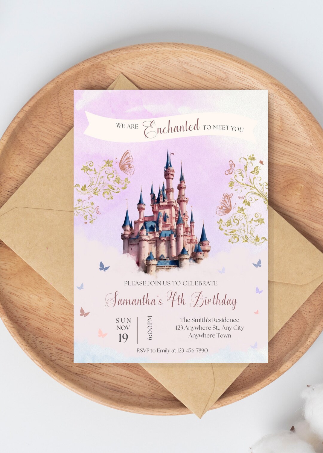 Enchanting Birthday Party Invitation, Butterfly Castle Editable Invite ...