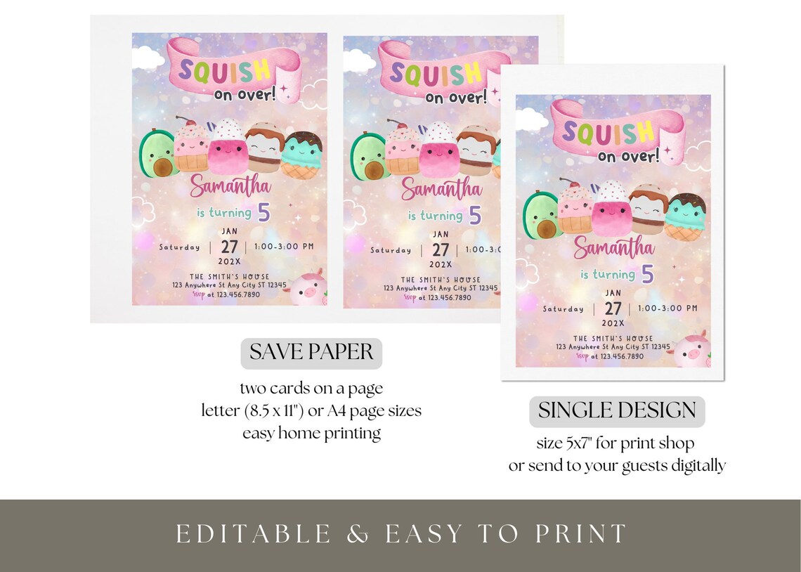Girl Squish Birthday Invitation Digital Invite Card, Squishy Birtthday ...