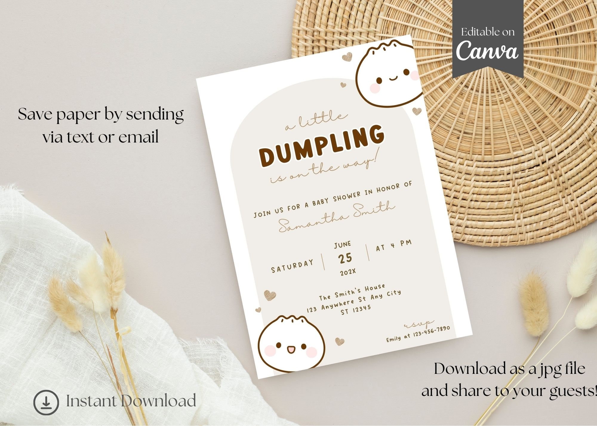 Dumpling Baby Shower Invitation Bundle: Editable Dim Sum Party Evite ...