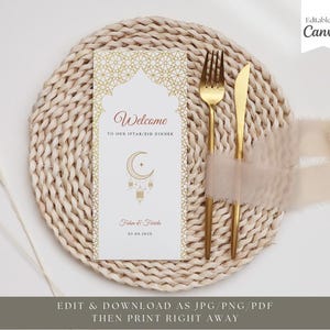 Editable Iftar Dinner Party Menu Card, Ramadan Eid Mubarak Table Decor ...