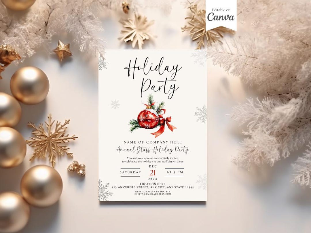 Editable Staff Holiday Party Invitation, Christmas Gathering Invite ...