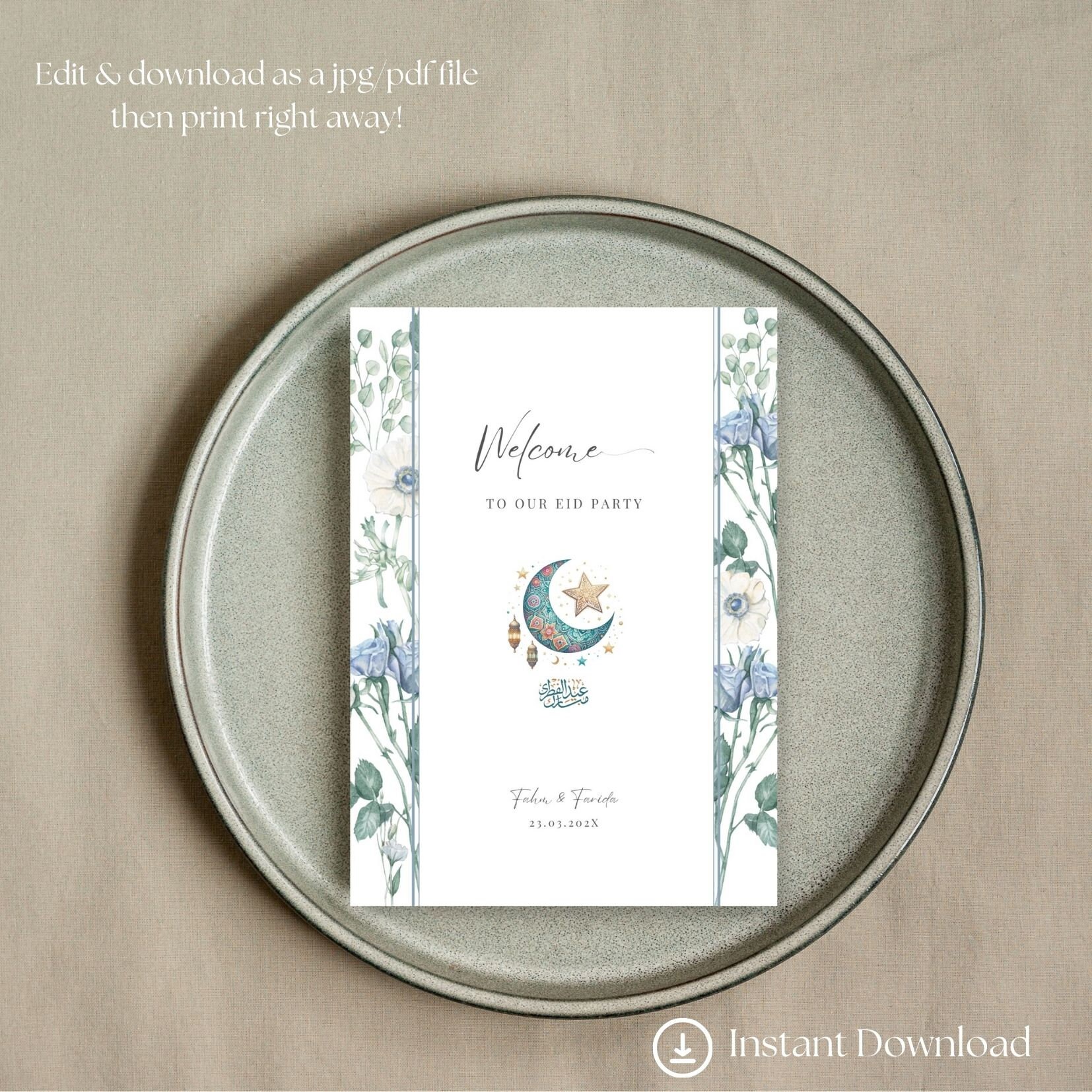 Editable Eid Party Menu Card, Ramadan Eid Mubarak Table Decor, Iftar ...