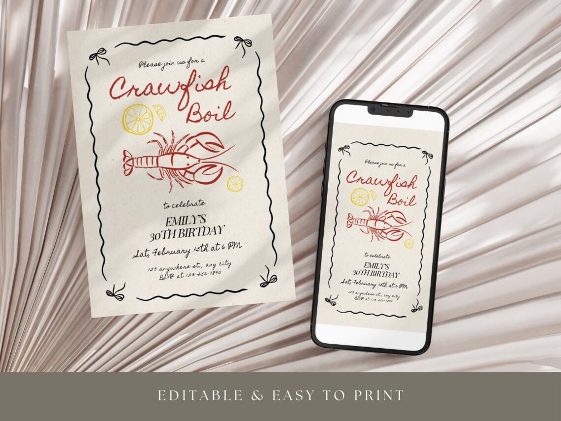 Editable Crawfish Boil Invitation, Crawfish Boil Birthday Invite ...