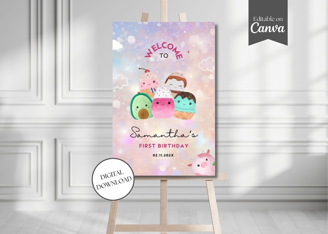 Squish Mallow Birthday Welcome Sign Printable, Girl Squishy Birthday ...