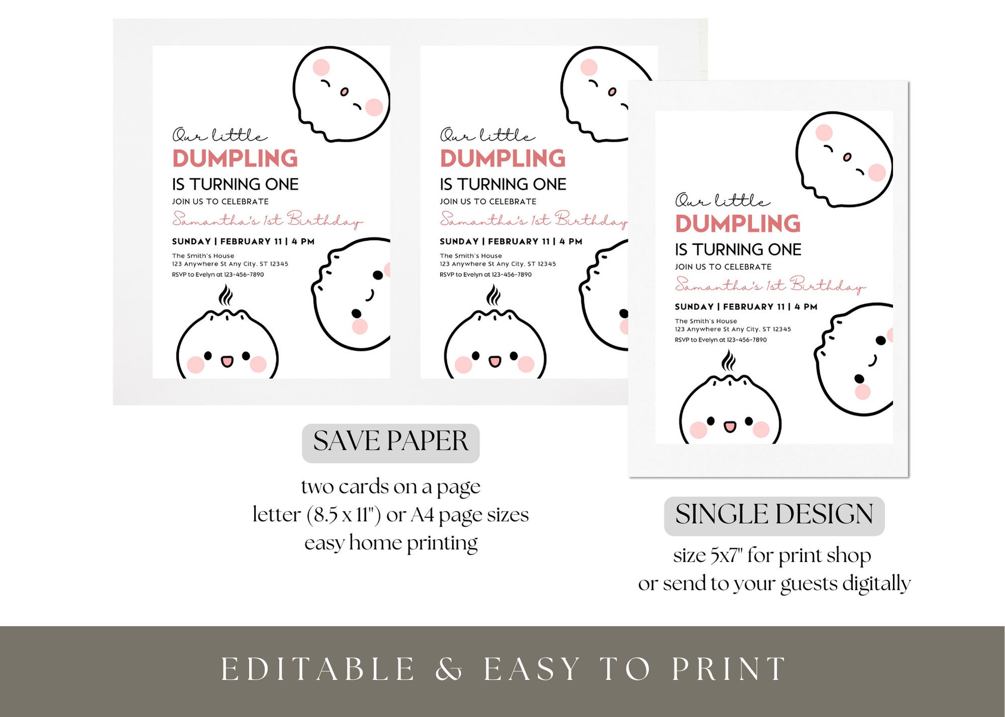 Dumpling Birthday Invitation, Bao Birthday Party Invite, Dim Sum Party ...
