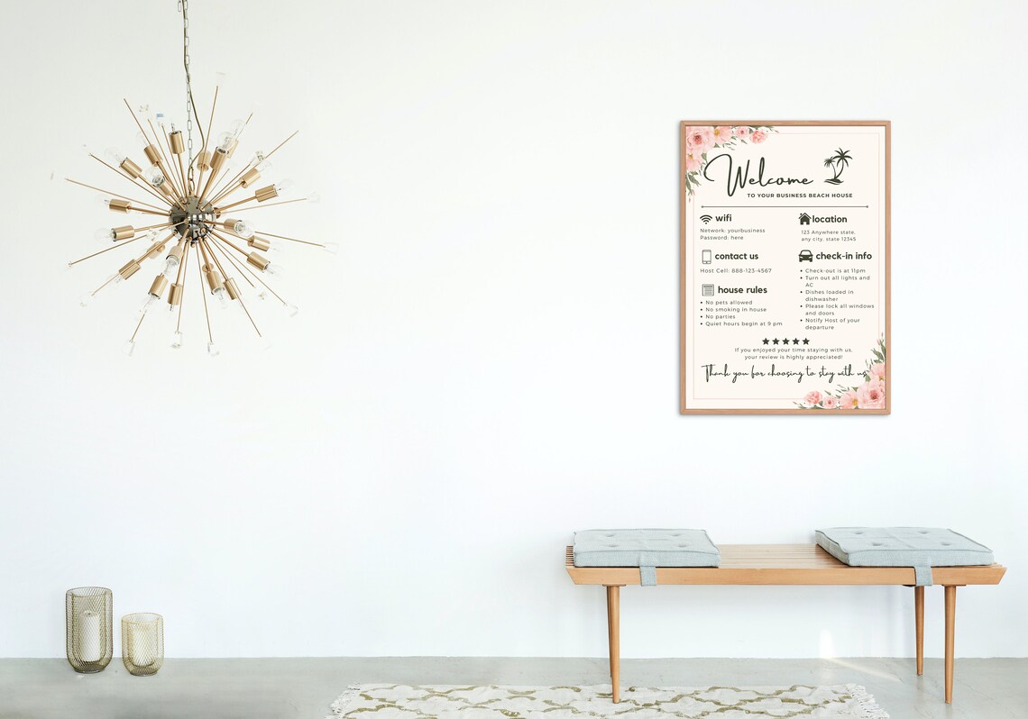 Welcome Beach Airbnb Poster Sign Printable Editable Wall Decor - Etsy