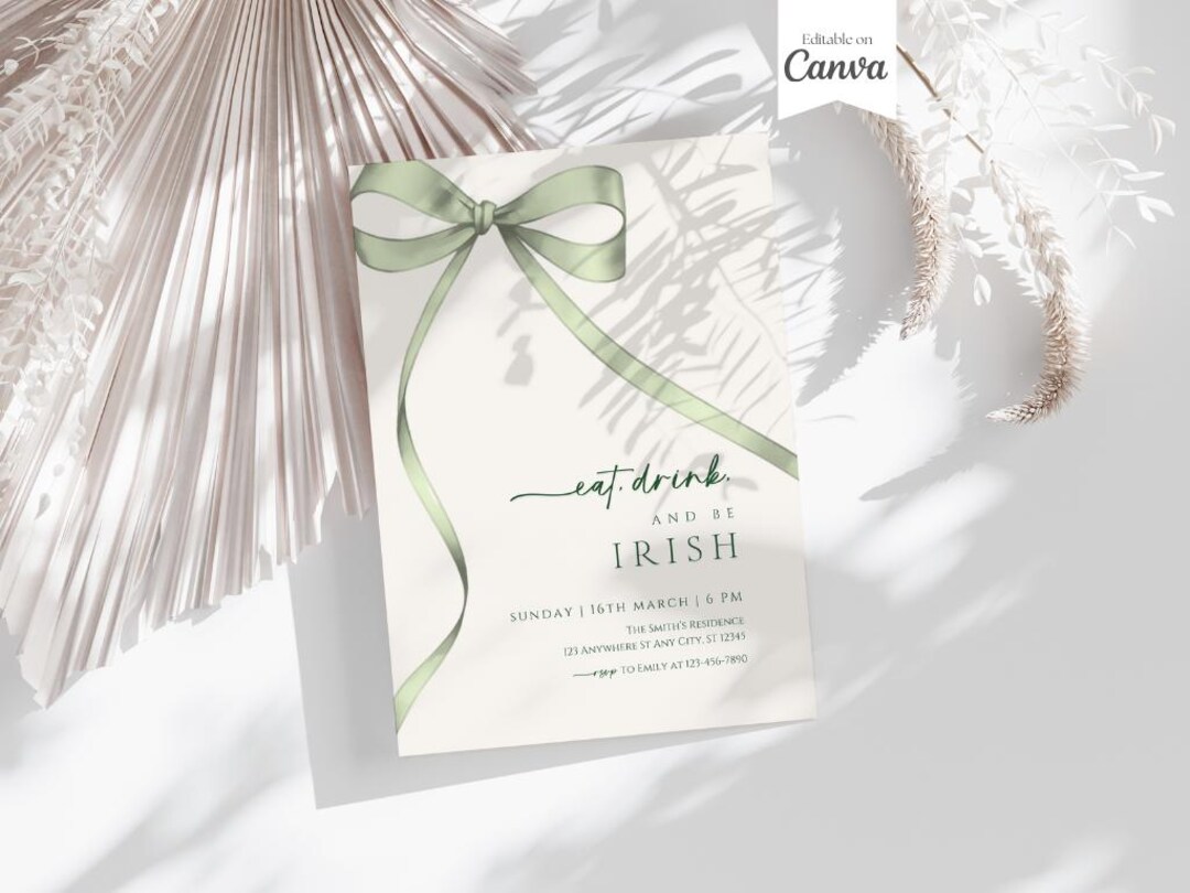 St Patricks Day Invitation, Eat Drink and Be Irish Invite Card, Lucky ...