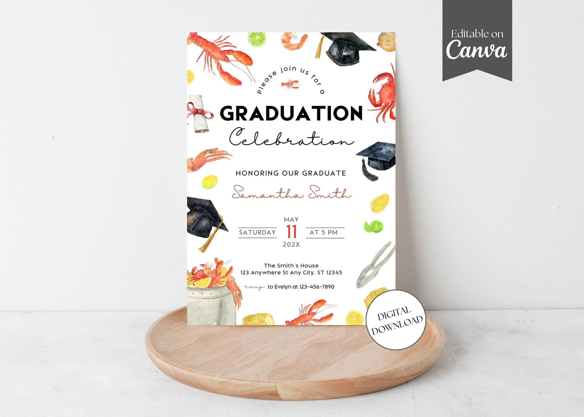 Graduation Party Crawfish Boil Invite, Crawfish Boil Invitation ...