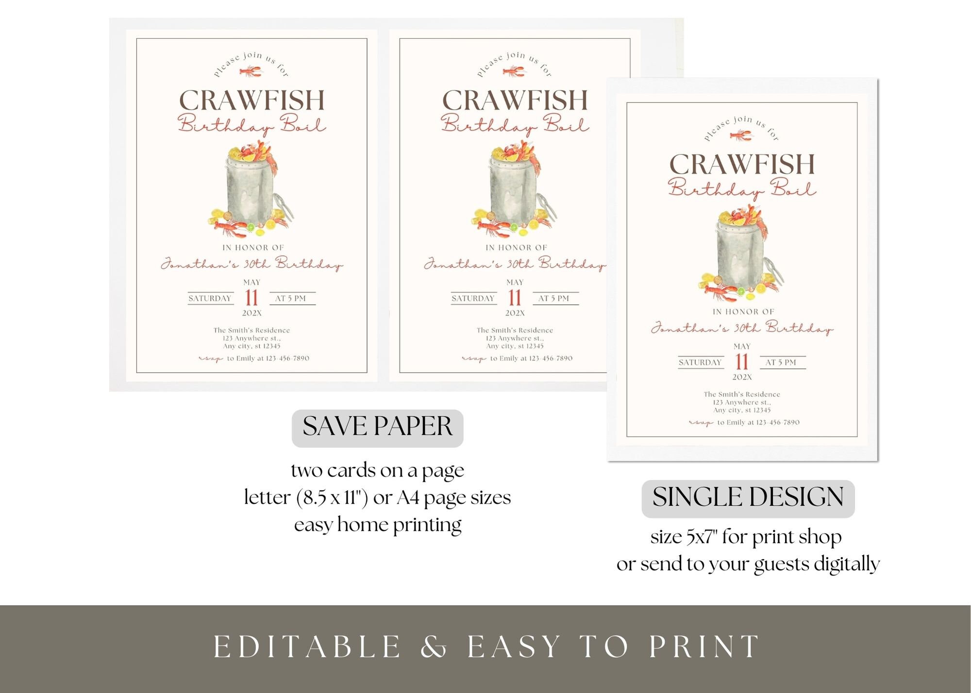 Crawfish Boil Birthday Invite, Crawfish Boil Invitation, Editable ...