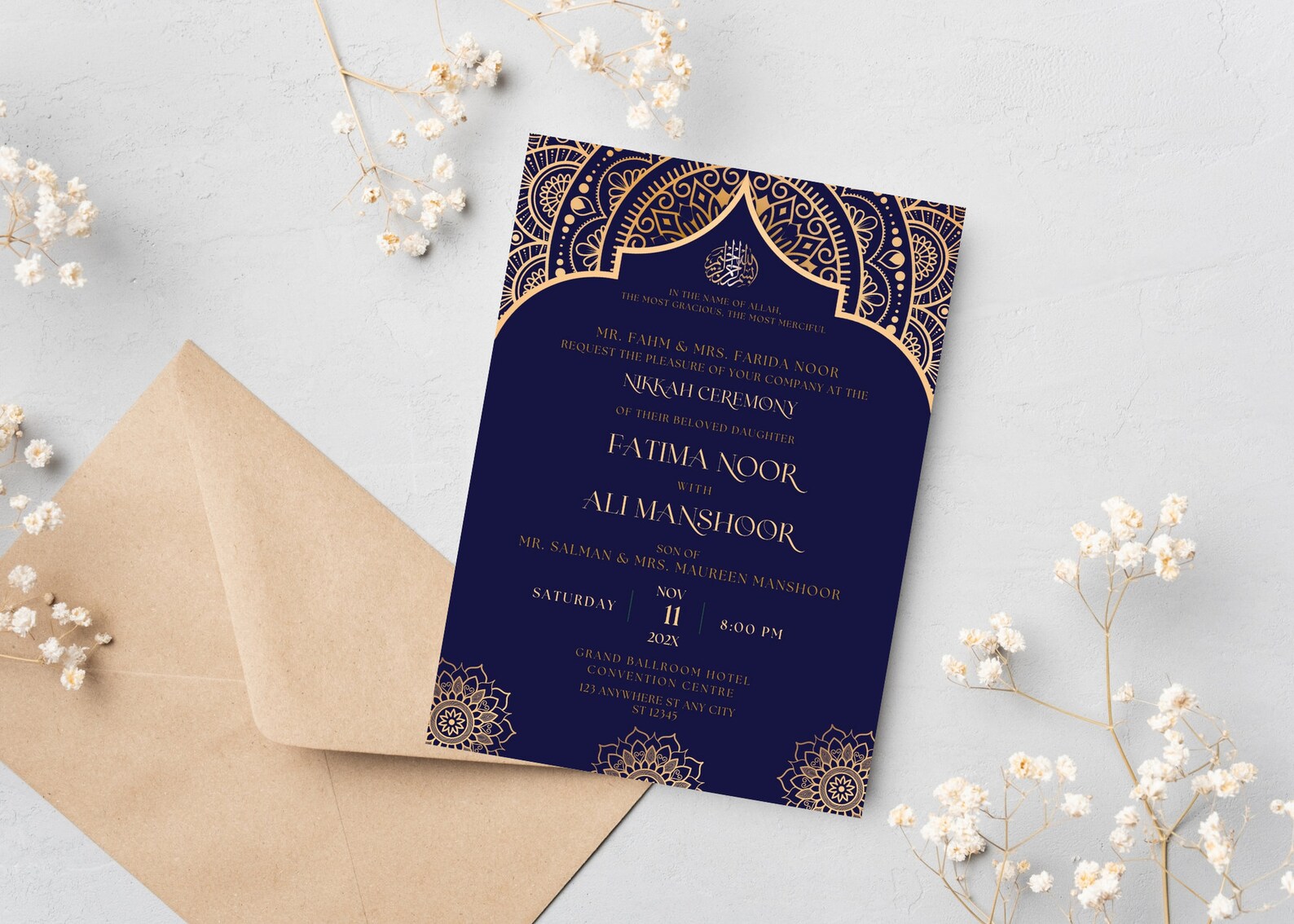 Nikkah Invitation, Luxury Islamic Wedding Card Nikah Mubarak, Royal ...
